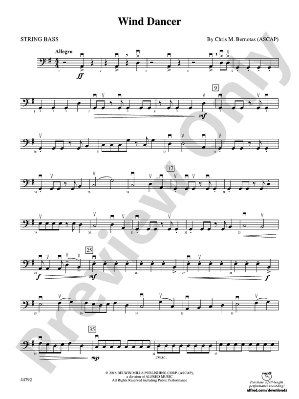 Wind Dancer: String Bass: String Bass Part - Digital Sheet Music Download