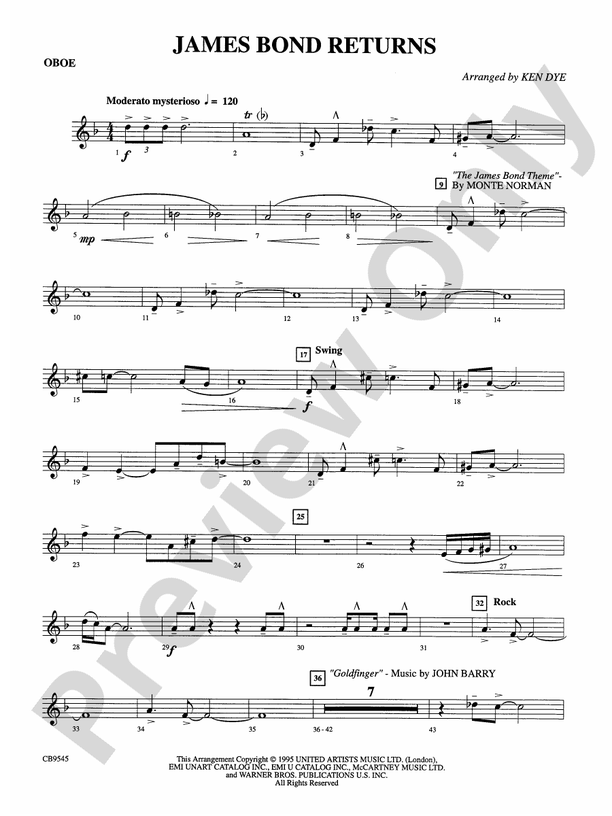 James Bond Returns: Oboe: Oboe Part - Digital Sheet Music Download