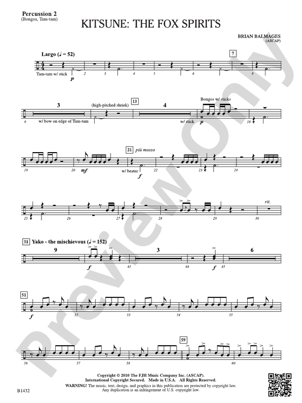 Kitsune: The Fox Spirits: Percussion 2: Percussion 2 Part: Brian ...