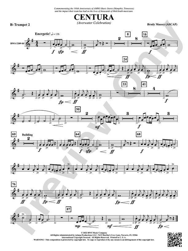 Centura - Averwater Celebration: 2nd B-flat Trumpet: 2nd B-flat Trumpet Part: Brady Massey ...