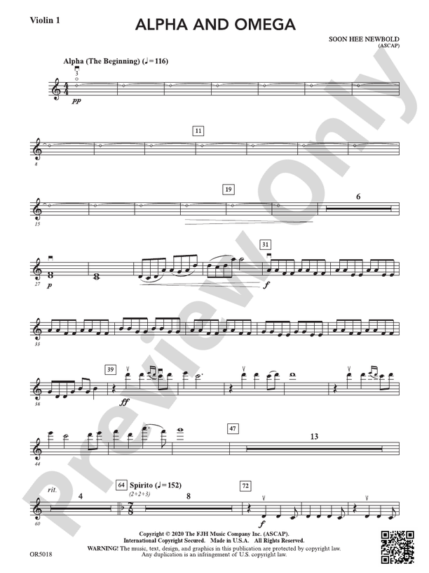 Alpha and Omega: Violin 1: Violin 1 Part: Soon Hee Newbold - Digital ...