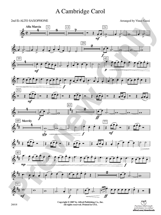 A Cambridge Carol: 2nd E-flat Alto Saxophone: 2nd E-flat Alto Saxophone Part - Digital Sheet ...