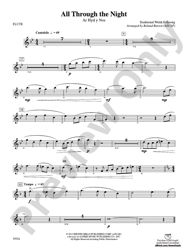All Through the Night: Flute: Flute Part - Digital Sheet Music Download