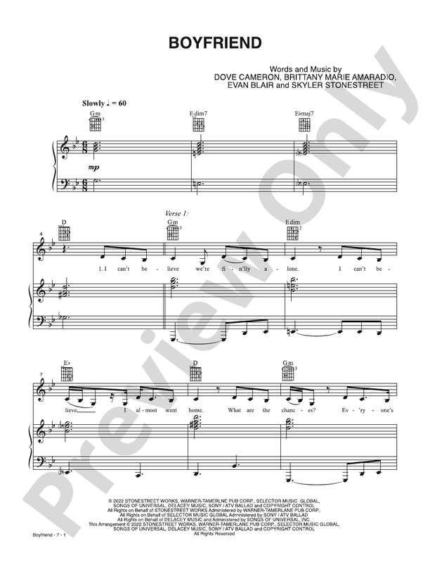 Boyfriend: Piano/Vocal: Dove Cameron - Digital Sheet Music Download