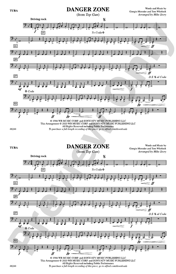 Danger Zone: Tuba: Tuba Part - Digital Sheet Music Download