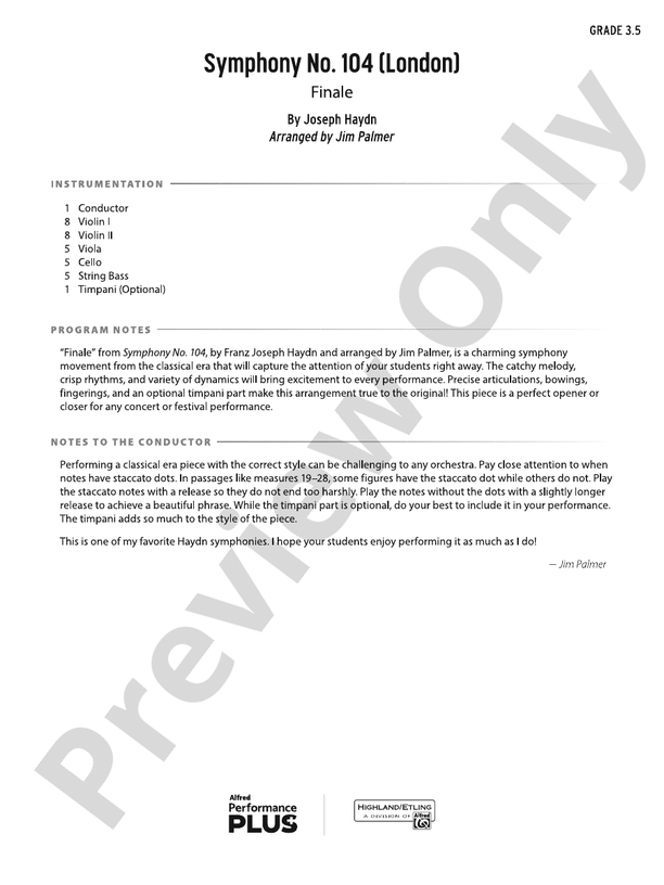 Symphony No. 104 (London): : Joseph Haydn - Digital Sheet Music Download