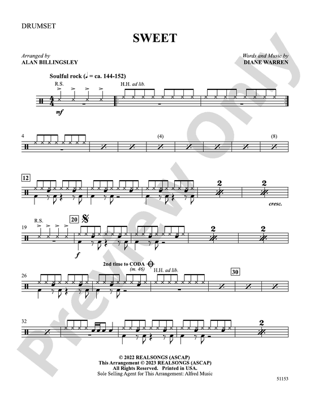 Sweet: Drums: Drums Part - Digital Sheet Music Download