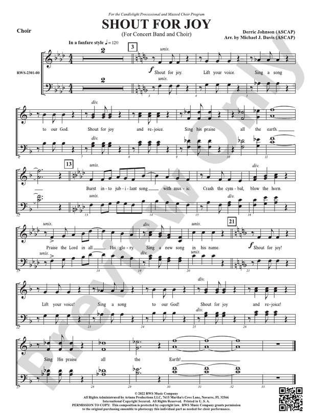 Shout for Joy - For Concert Band and Choir: Choir: Choir Part: Derric ...