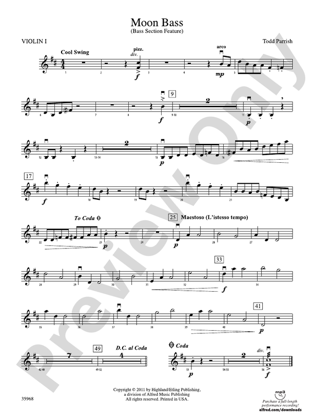 Moon Bass: 1st Violin: 1st Violin Part - Digital Sheet Music Download