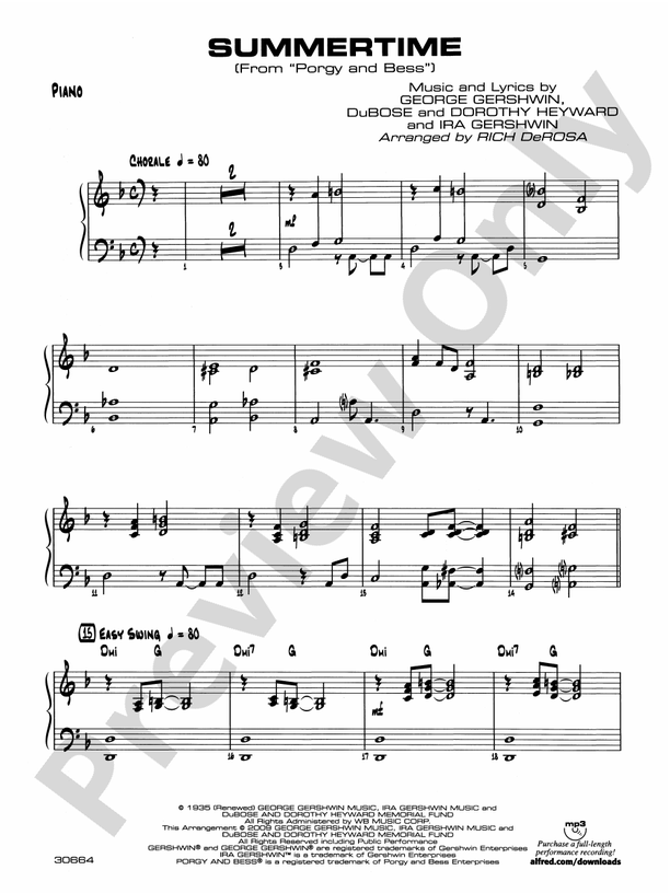 Summertime: Piano Accompaniment: Piano Accompaniment Part - Digital ...