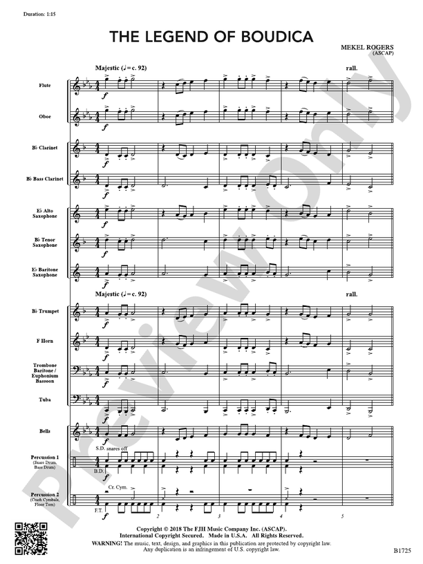 The Legend of Boudica: Score: Concert Band Score: Mekel Rogers - Digital Sheet Music Download