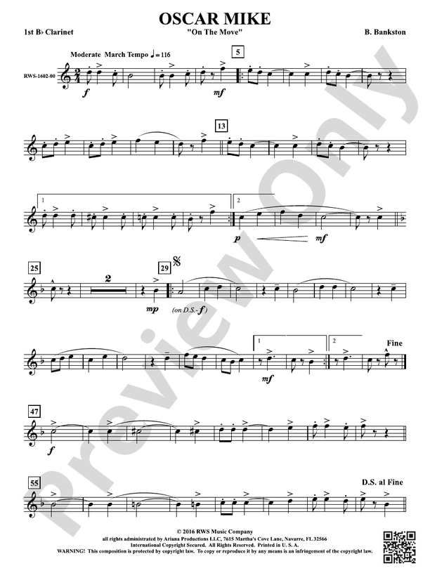 Oscar Mike - On the Move: 1st B-flat Clarinet: 1st B-flat Clarinet Part: Brian Bankston ...