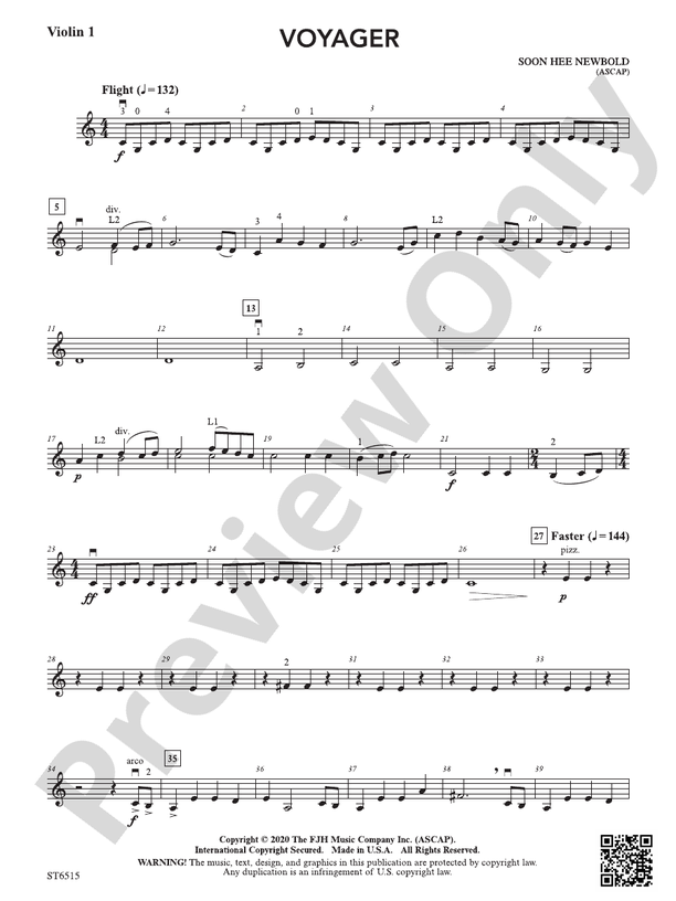 Voyager: Violin 1: Violin 1 Part: Soon Hee Newbold - Digital Sheet Music Download