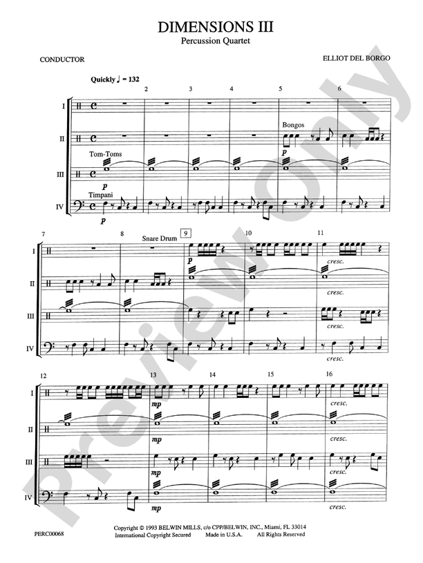 Dimensions III: Percussion Ensemble Conductor Score & Parts: Elliot Del ...