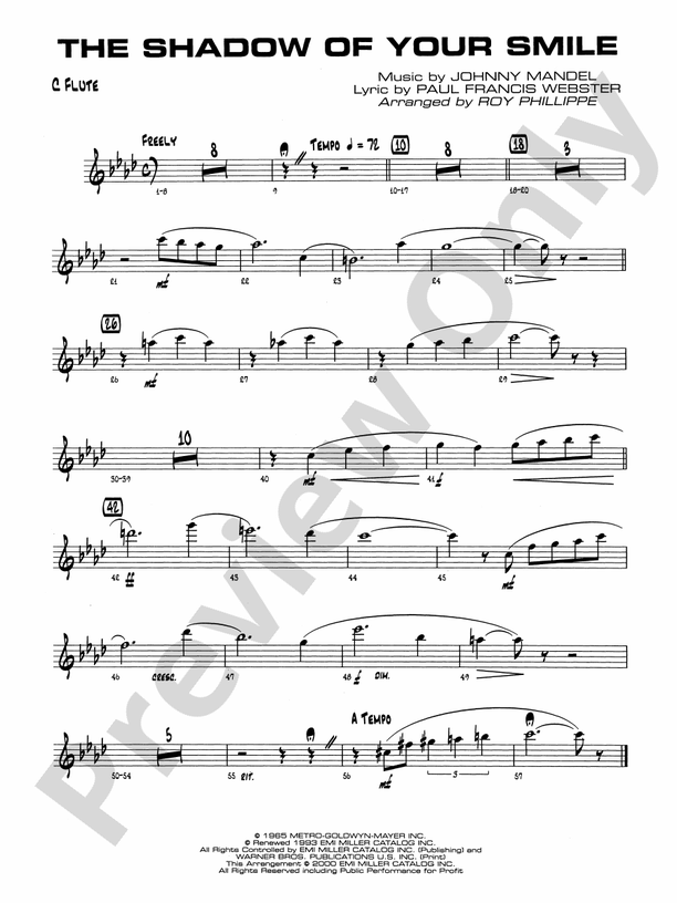 The Shadow of Your Smile (from The Sandpiper): Flute: Flute Part ...