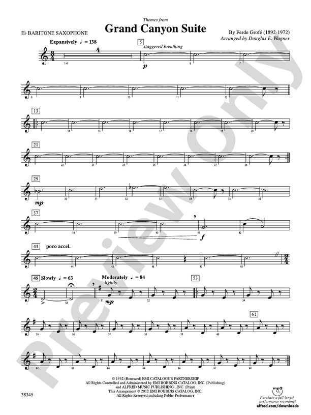 Grand Canyon Suite, Themes from: E-flat Baritone Saxophone: E-flat Baritone Saxophone Part ...