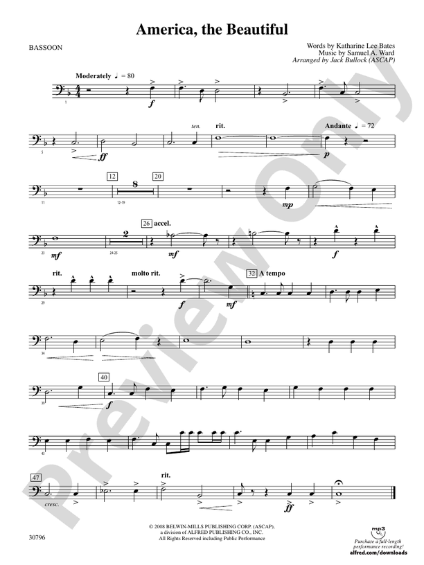 America, the Beautiful: Bassoon: Bassoon Part - Digital Sheet Music ...