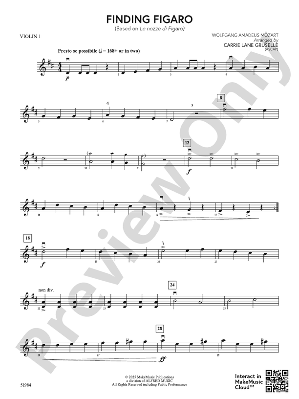 Finding Figaro: 1st Violin: 1st Violin Part - Digital Sheet Music Download