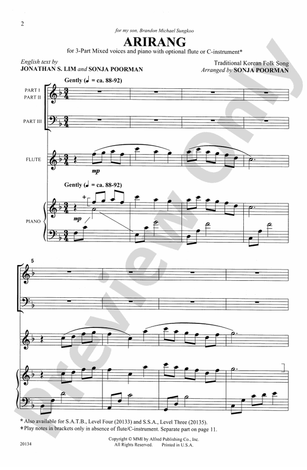 Arirang (Korean Folk Song): 3-Part Mixed Choral Octavo - Digital Sheet ...