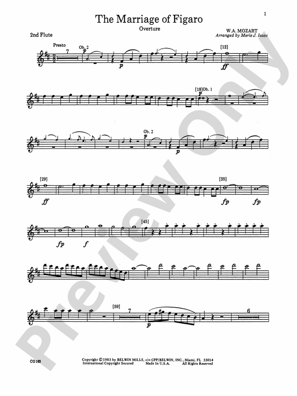 The Marriage of Figaro -- Overture: 2nd Flute: 2nd Flute Part - Digital ...