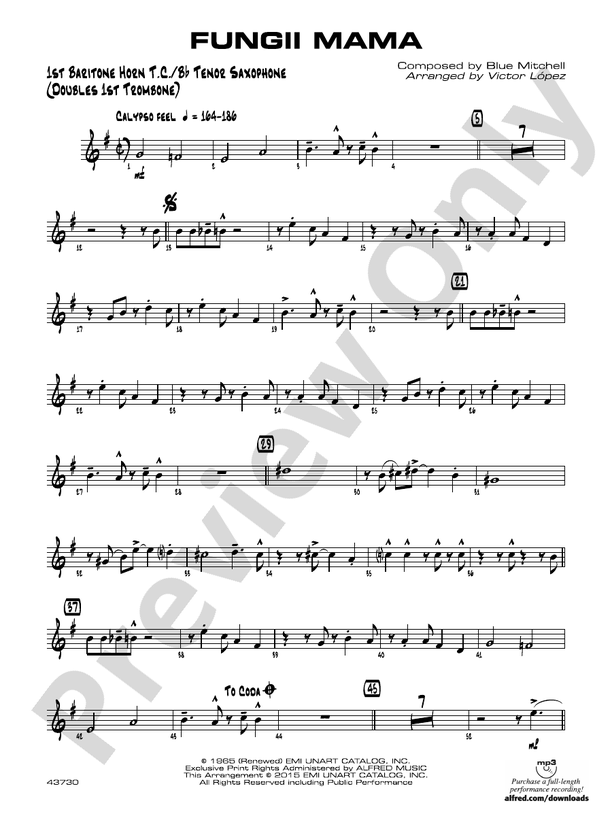 Fungii Mama: Baritone T.C.: Baritone T.C. Part - Digital Sheet Music Download