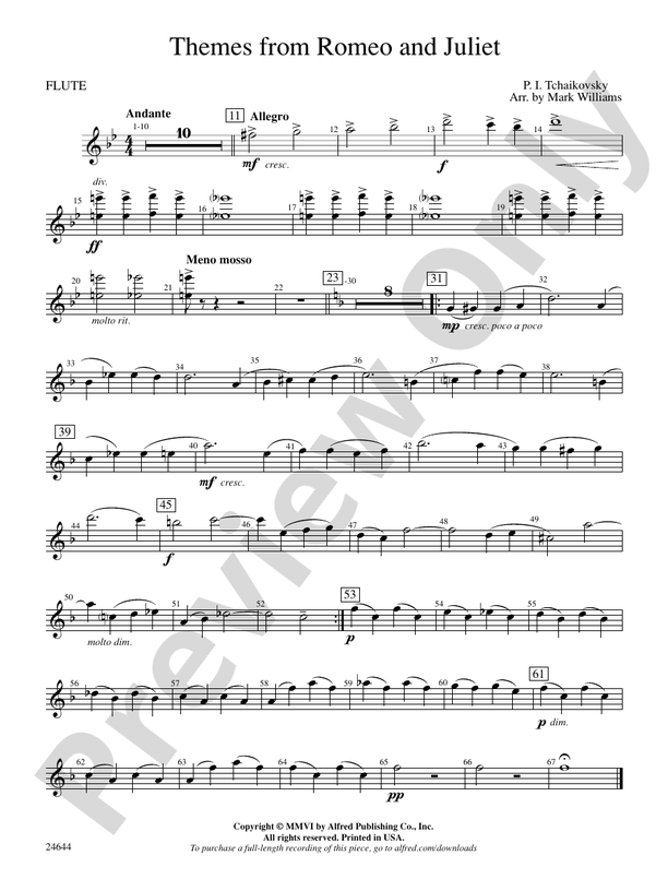 Romeo and Juliet, Themes from: Flute: Flute Part - Digital Sheet Music ...
