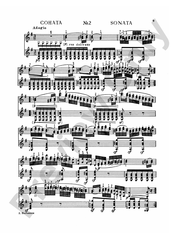 Paganini: Six Sonatas for Violin and Guitar, Op. 3: No. 2, in G Major - Score Part - Digital ...