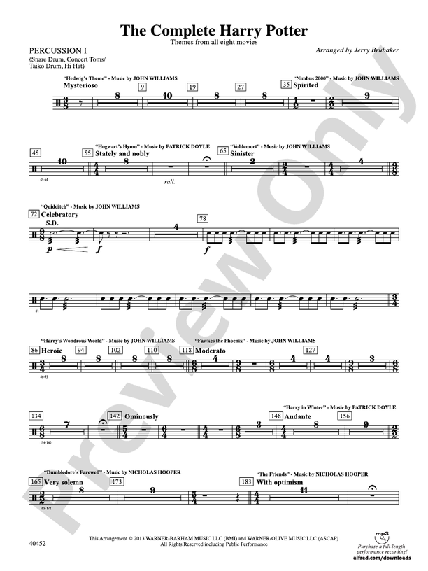 The Complete Harry Potter: 1st Percussion: 1st Percussion Part ...