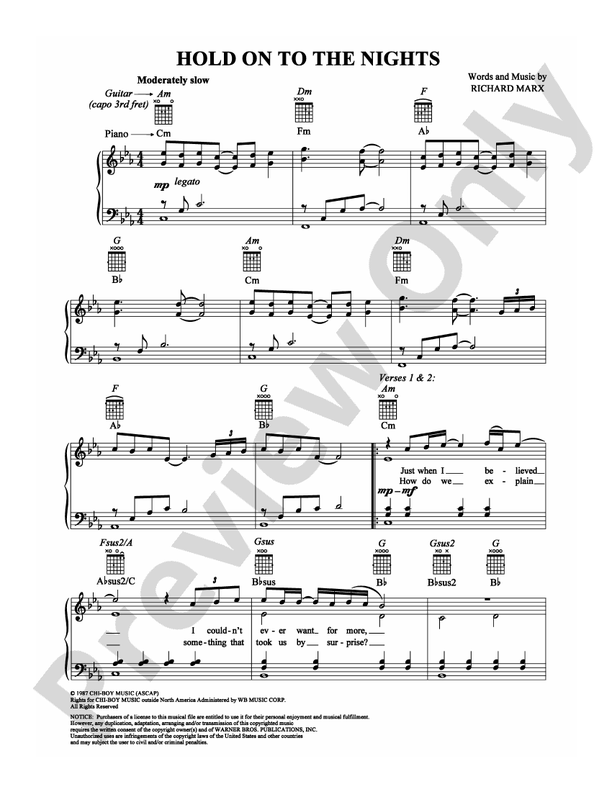 Hold On To The Nights: Piano/Vocal/Chords: Richard Marx - Digital Sheet ...
