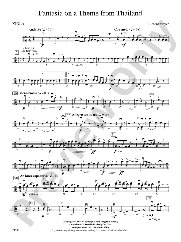 Fantasia on a Theme from Thailand: Viola: Viola Part - Digital Sheet ...