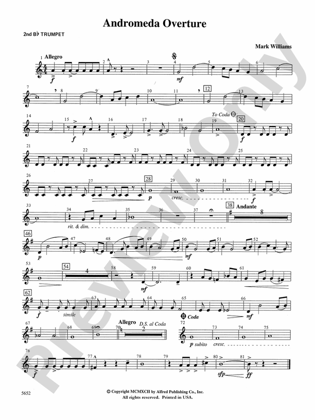 Andromeda Overture: 2nd B-flat Trumpet: 2nd B-flat Trumpet Part - Digital Sheet Music Download