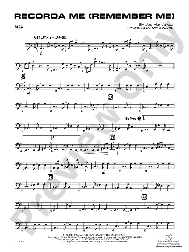 Recorda Me: String Bass: String Bass Part - Digital Sheet Music Download