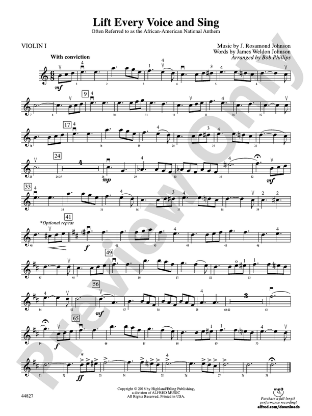 Lift Every Voice and Sing: 1st Violin: 1st Violin Part - Digital Sheet ...