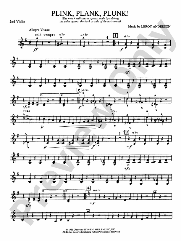 Plink, Plank, Plunk!: 2nd Violin: 2nd Violin Part - Digital Sheet Music ...