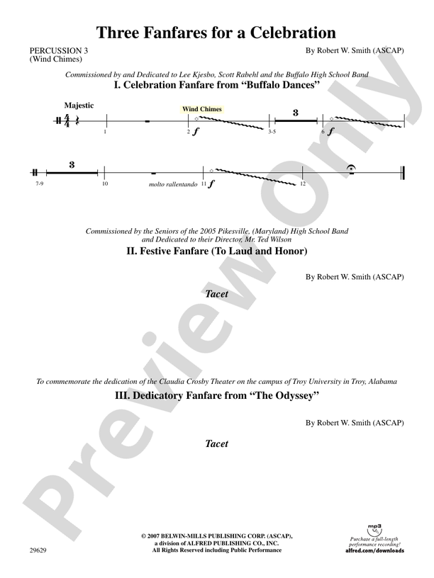 Three Fanfares for a Celebration: 3rd Percussion: 3rd Percussion Part ...