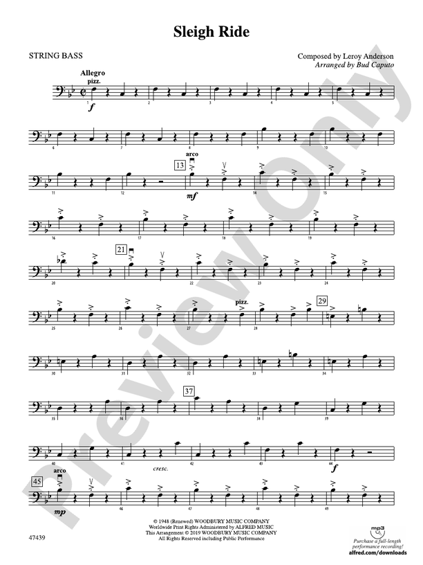 Sleigh Ride: String Bass: String Bass Part - Digital Sheet Music Download