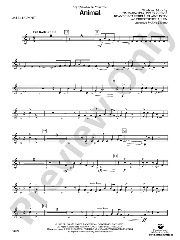 Animal: 2nd B-flat Trumpet: 2nd B-flat Trumpet Part - Digital Sheet ...