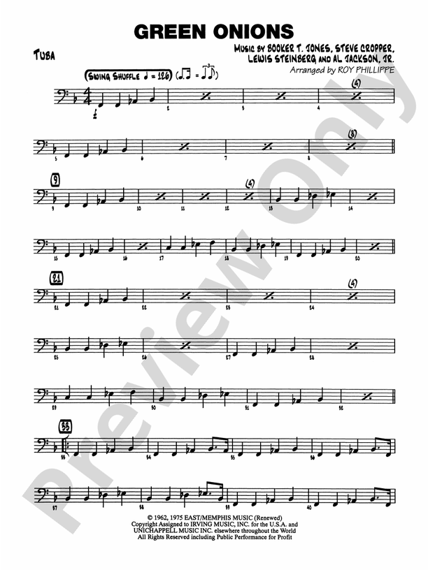 Green Onions: Tuba: Tuba Part - Digital Sheet Music Download