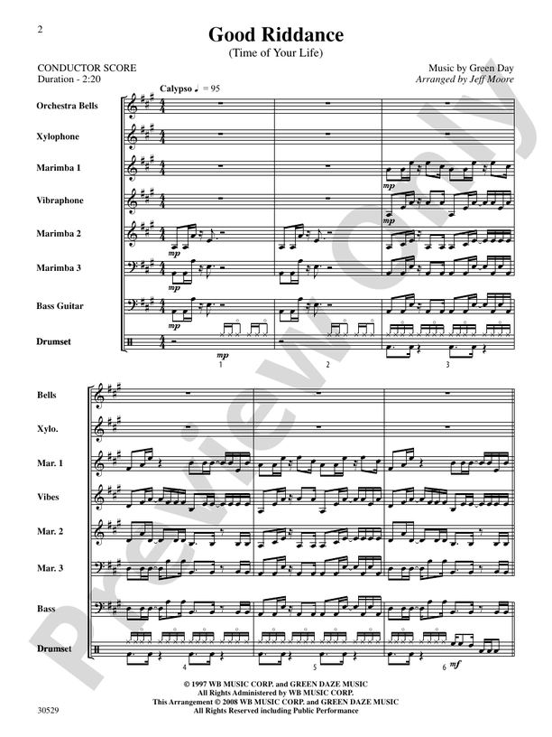 Good Riddance (Time of Your Life): Percussion Ensemble Conductor Score ...