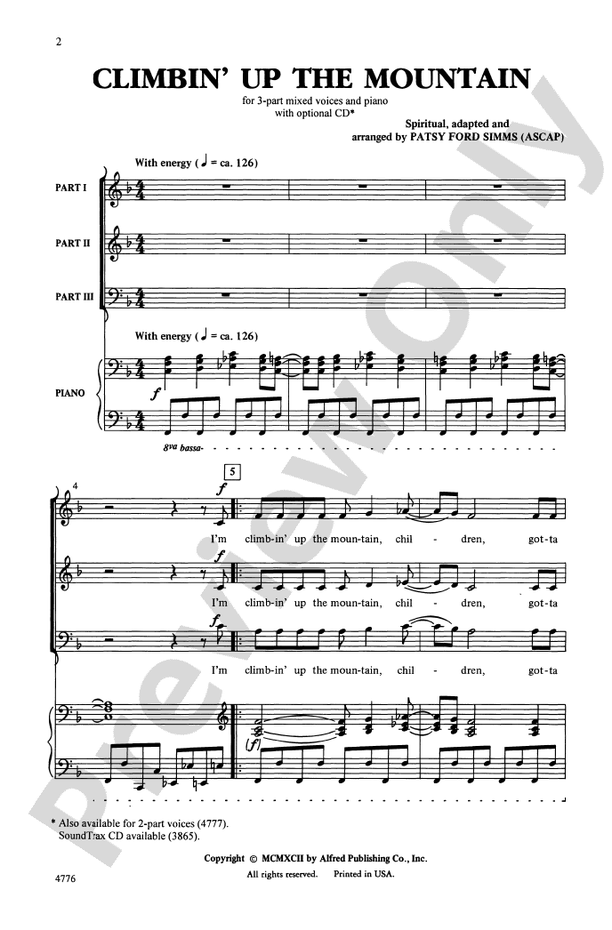 Climbin' Up the Mountain: 3-Part Mixed Choral Octavo: Patsy Ford Simms ...