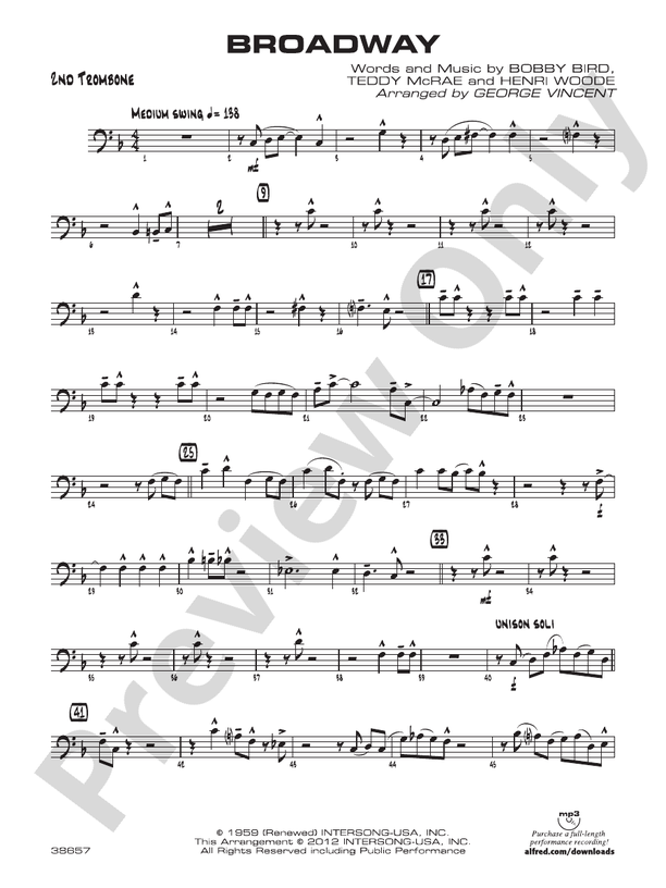Broadway: 2nd Trombone: 2nd Trombone Part - Digital Sheet Music Download