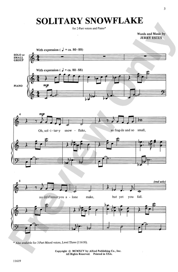 Solitary Snowflake: 2-Part Choral Octavo: Jerry Estes - Digital Sheet ...