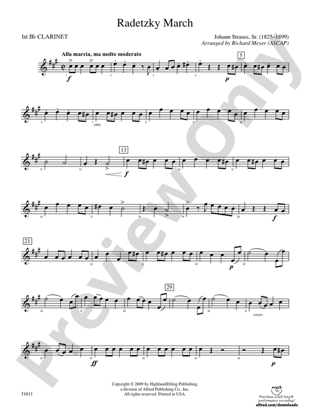Radetzky March: 1st B-flat Clarinet: 1st B-flat Clarinet Part - Digital ...