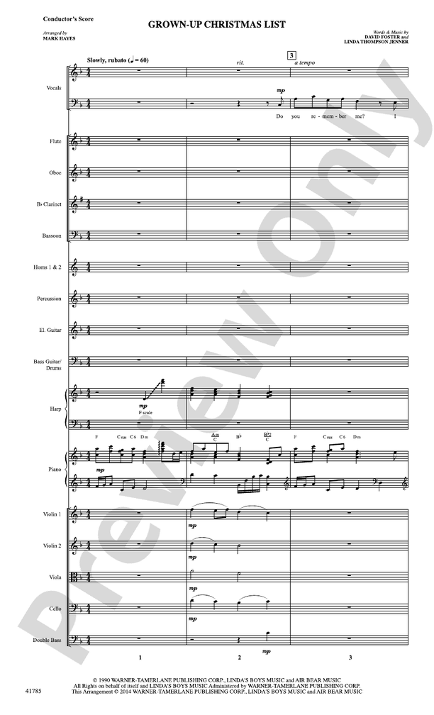 Grown-Up Christmas List: Score: Choir Score - Digital Sheet Music Download