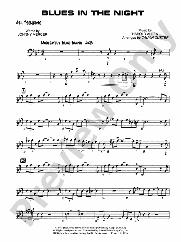 Blues in the Night: 4th Trombone: 4th Trombone Part - Digital Sheet ...