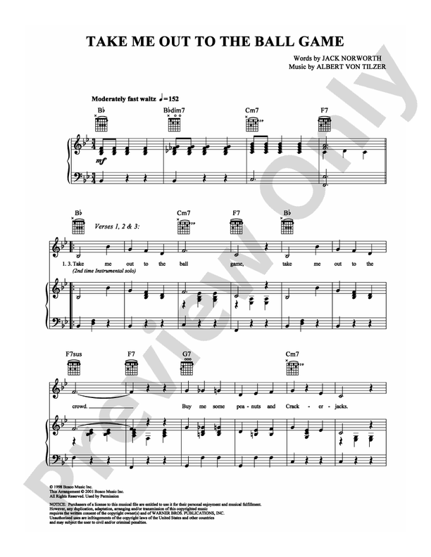 Take Me Out to the Ball Game: Piano/Vocal/Chords: Albert Von Tilzer ...