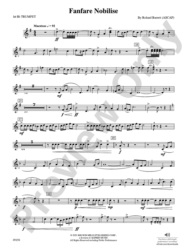 Fanfare Nobilise: 1st B-flat Trumpet: 1st B-flat Trumpet Part - Digital Sheet Music Download