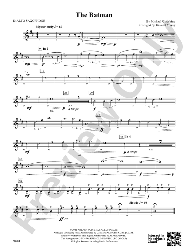 The Batman: E-flat Alto Saxophone: E-flat Alto Saxophone Part - Digital Sheet Music Download