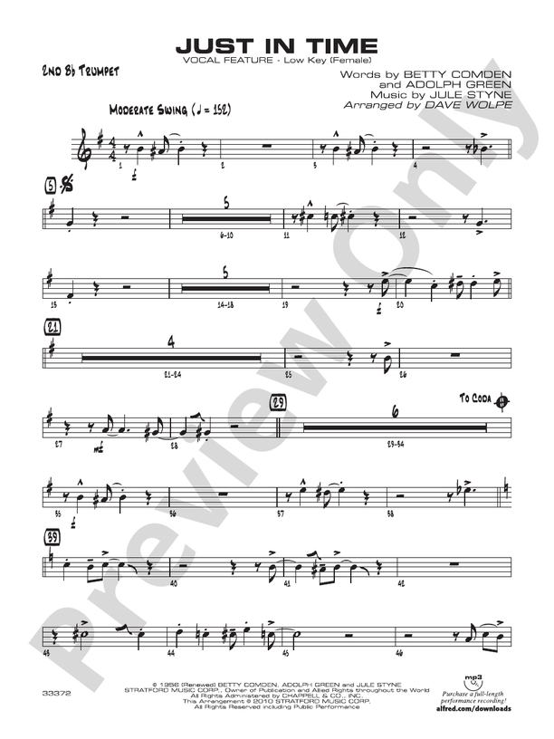 Just in Time: 2nd B-flat Trumpet: 2nd B-flat Trumpet Part - Digital Sheet Music Download