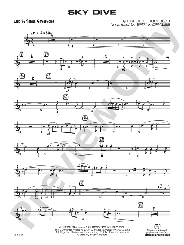 Sky Dive: 2nd B-flat Tenor Saxophone: 2nd B-flat Tenor Saxophone Part - Digital Sheet Music Download